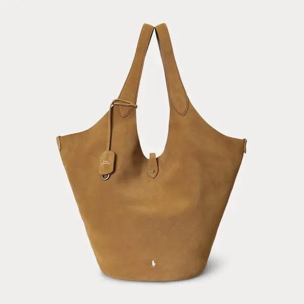 Ralph Lauren Polo Play Suede Large Tote - Caramel