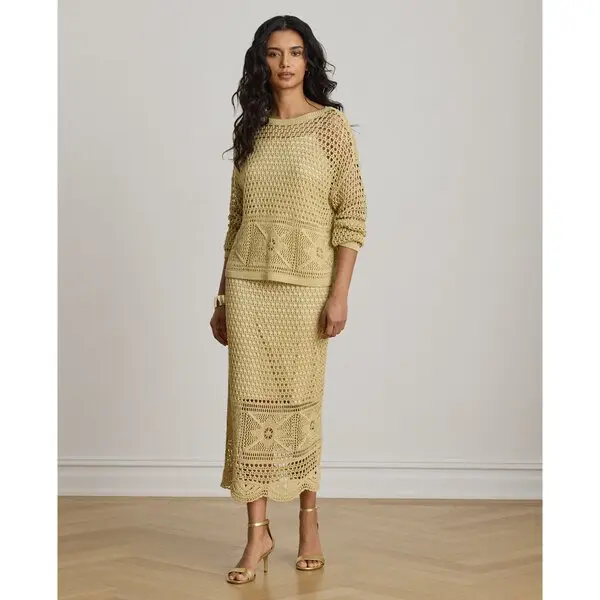 Ralph Lauren Pointelle-knit Linen-blend Midi Skirt