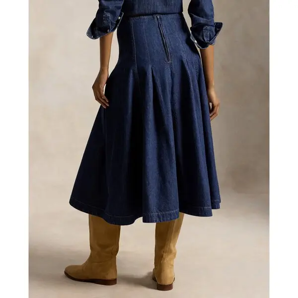 Ralph Lauren Pleated Denim Midi Skirt