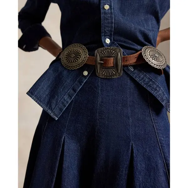 Ralph Lauren Pleated Denim Midi Skirt