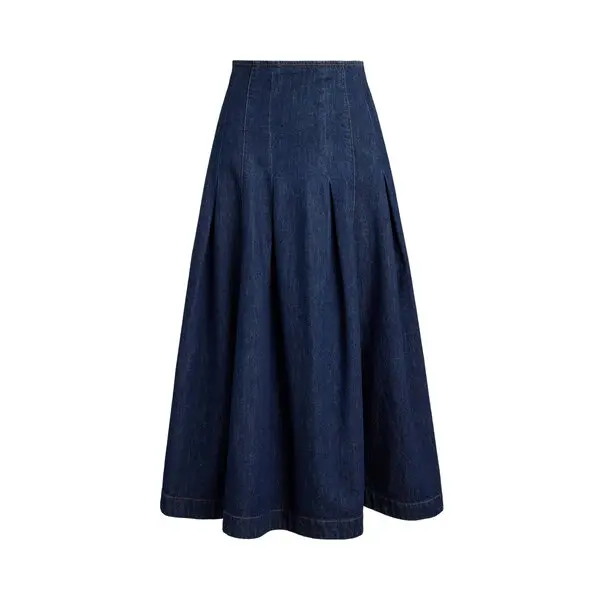 Ralph Lauren Pleated Denim Midi Skirt