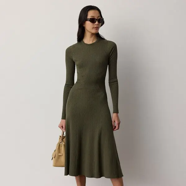 Ralph Lauren Parson Rib-knit Silk-blend Day Dress