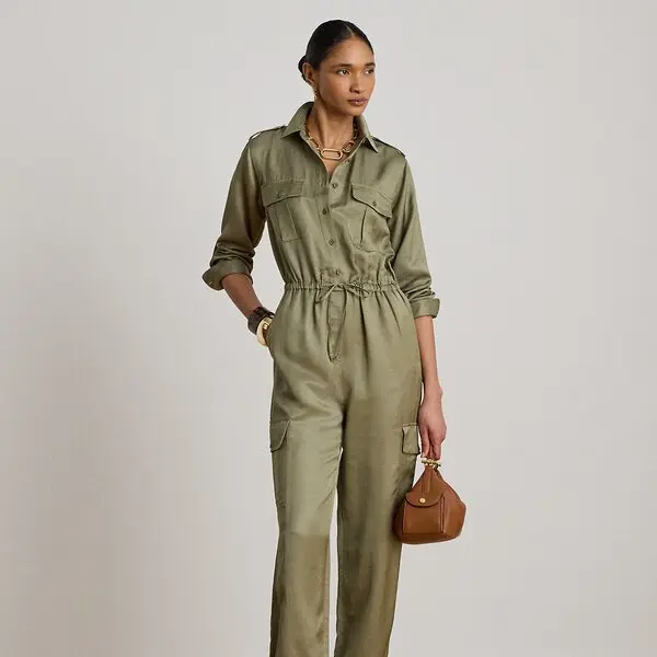 Ralph Lauren Shantung Cargo Jumpsuit