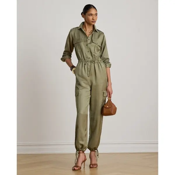 Ralph Lauren Shantung Cargo Jumpsuit