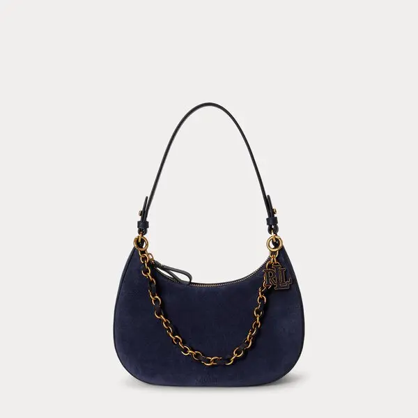 Ralph Lauren Suede Medium Marcy Zip Shoulder Bag - Refined Navy