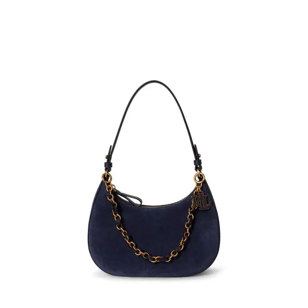 Ralph Lauren Suede Medium Marcy Zip Shoulder Bag - Refined Navy