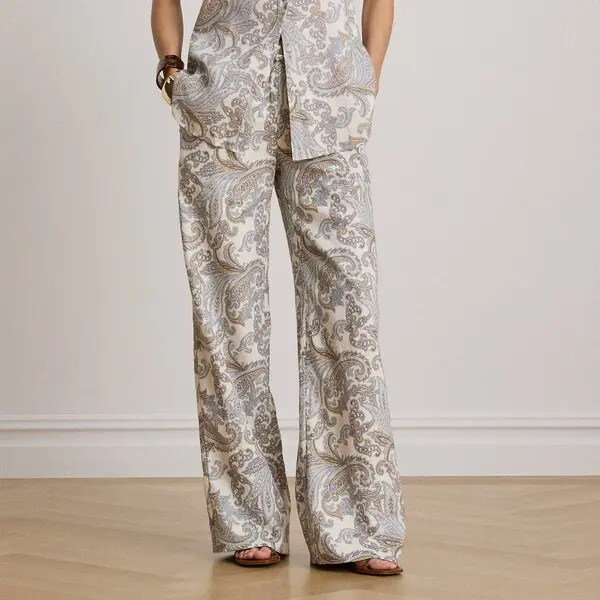 Ralph Lauren Paisley Linen Wide-leg Pant - Cream Multi