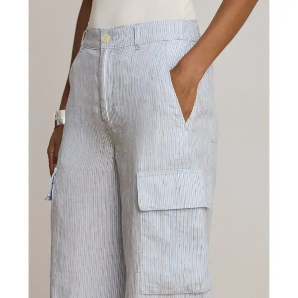 Ralph Lauren Pinstripe Linen Wide-leg Cargo Pant