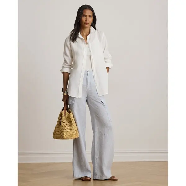 Ralph Lauren Pinstripe Linen Wide-leg Cargo Pant
