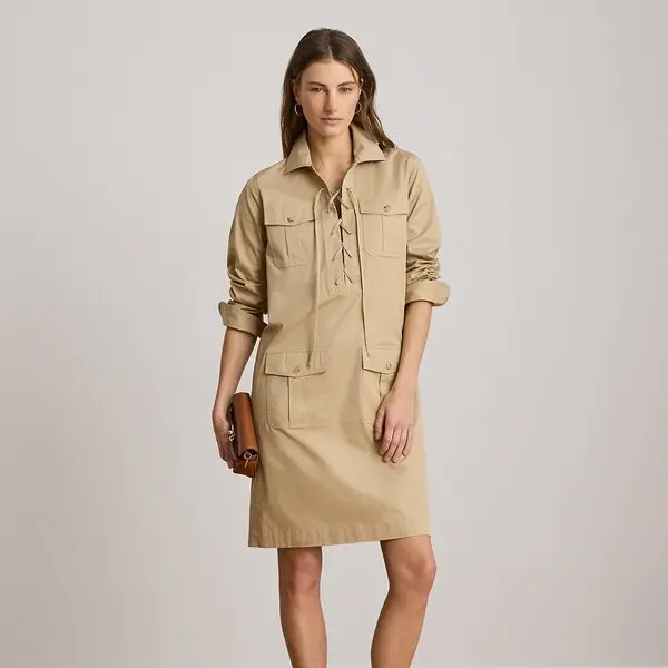 Ralph Lauren Lace-up Cotton Twill Shirtdress - Birch Tan