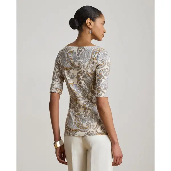 Ralph Lauren Paisley Stretch Cotton Boatneck Tee