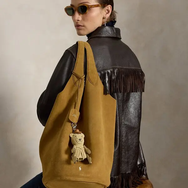 Ralph Lauren Western Polo Bear Leather Bag Charm - Cashew