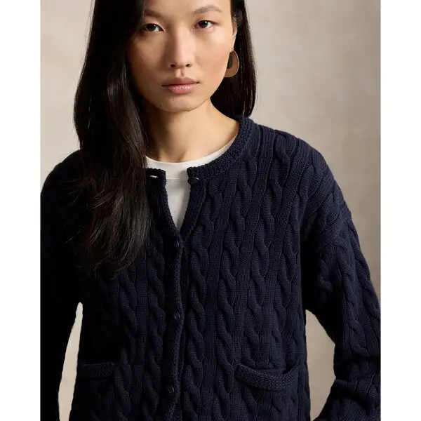 Ralph Lauren Cable Knit Cotton Blend Cardigan - Hunter Navy