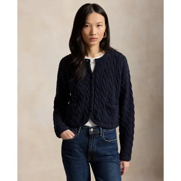 Ralph Lauren Cable Knit Cotton Blend Cardigan - Hunter Navy