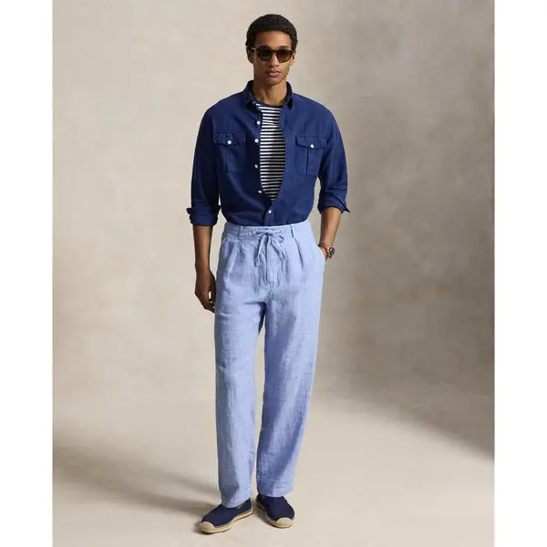 Ralph Lauren Lateef Relaxed Fit Plaid Linen Pant