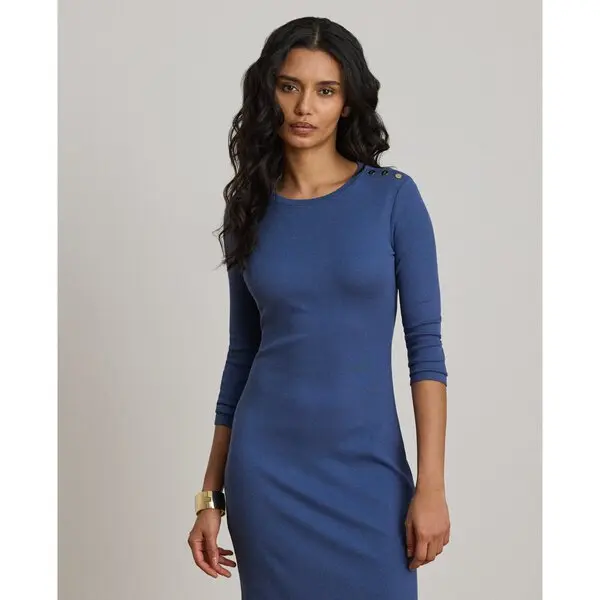 Ralph Lauren Button-trim Rib-knit Midi Dress