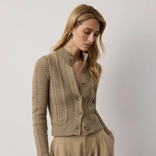 Ralph Lauren Cotton-blend Mockneck Cardigan - Honey