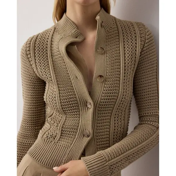 Ralph Lauren Cotton-blend Mockneck Cardigan