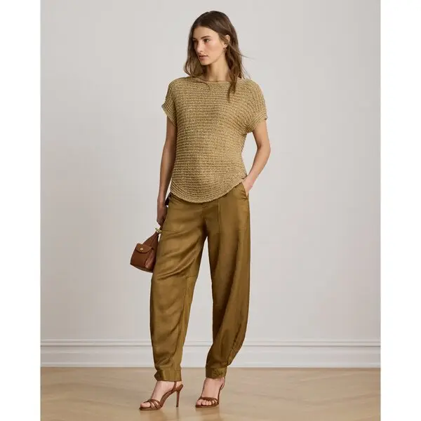 Ralph Lauren Rib-knit Short-sleeve Sweater - Birch Tan