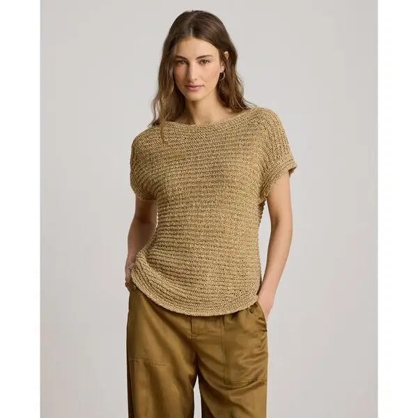 Ralph Lauren Rib-knit Short-sleeve Sweater - Birch Tan