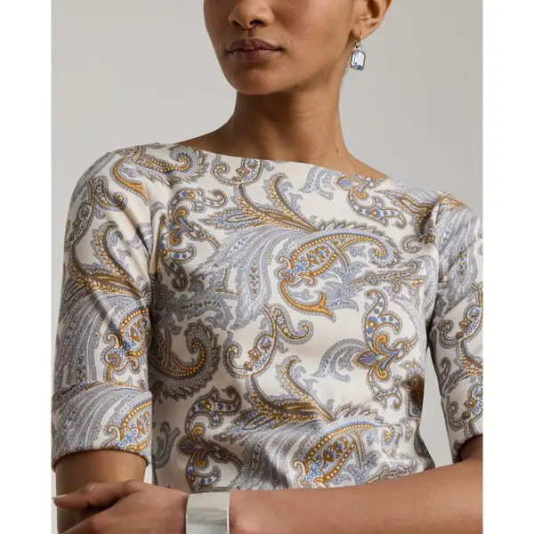 Ralph Lauren Paisley Stretch Cotton Boatneck Tee