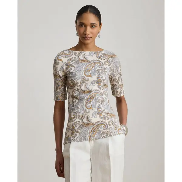 Ralph Lauren Paisley Stretch Cotton Boatneck Tee