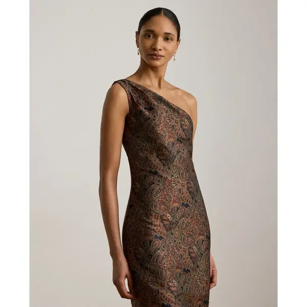Ralph Lauren Paisley Jacquard One-shoulder Gown