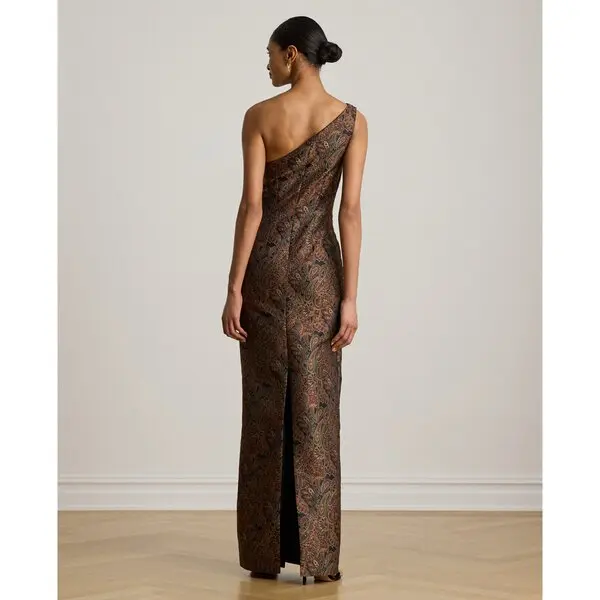 Ralph Lauren Paisley Jacquard One-shoulder Gown
