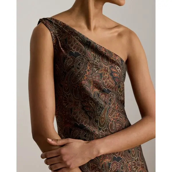 Ralph Lauren Paisley Jacquard One-shoulder Gown