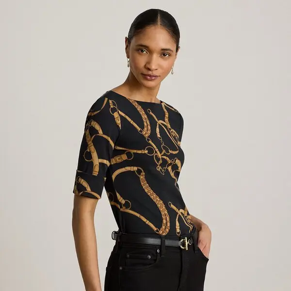 Ralph Lauren Belting-print Cotton Boatneck Tee