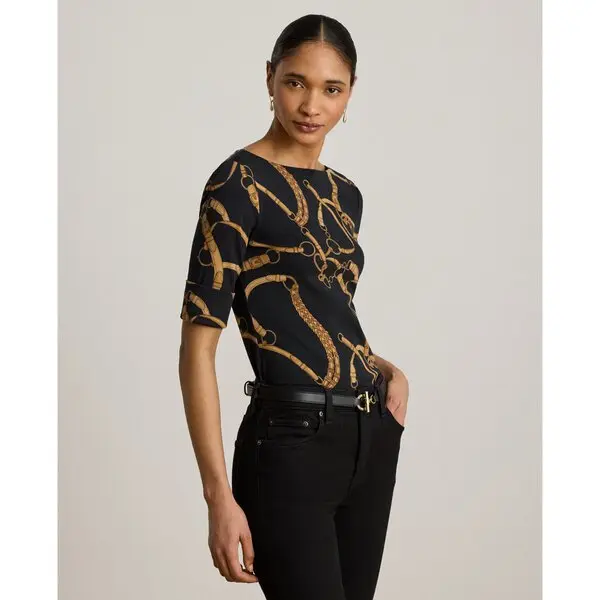 Ralph Lauren Belting-print Cotton Boatneck Tee
