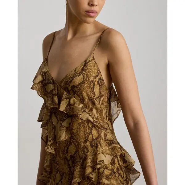 Ralph Lauren Python-print Ruffle-trim Georgette Gown