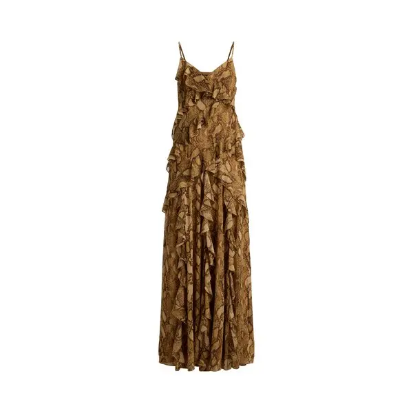 Ralph Lauren Python-print Ruffle-trim Georgette Gown