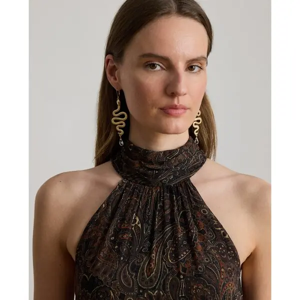 Ralph Lauren Paisley Georgette Tiered Mockneck Gown