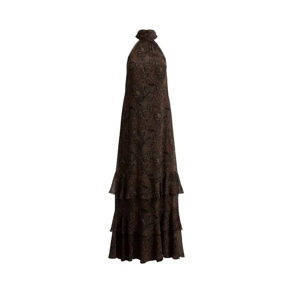 Ralph Lauren Paisley Georgette Tiered Mockneck Gown