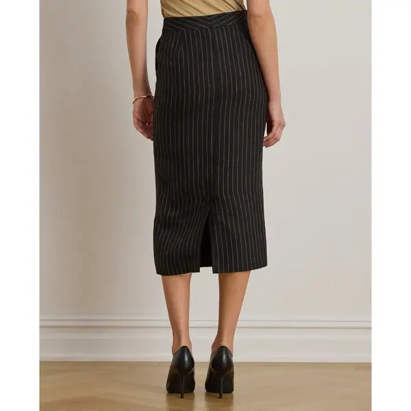 Ralph Lauren Chalk-stripe Linen Pencil Midi Skirt - Black/tan