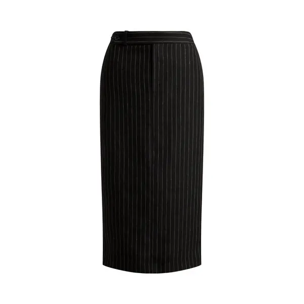 Ralph Lauren Chalk-stripe Linen Pencil Midi Skirt - Black/tan