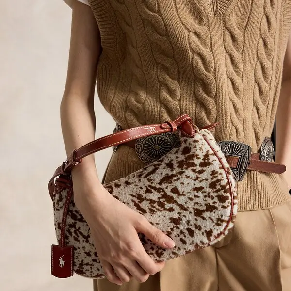 Ralph Lauren Polo Play Haircalf Shoulder Bag - Spotted Brown Multi