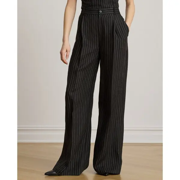 Ralph Lauren Chalk-stripe Linen Canvas Wide-leg Pant