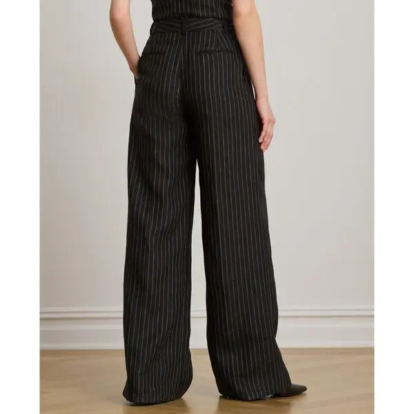 Ralph Lauren Chalk-stripe Linen Canvas Wide-leg Pant