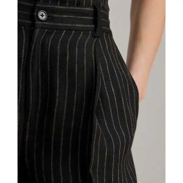 Ralph Lauren Chalk-stripe Linen Canvas Wide-leg Pant