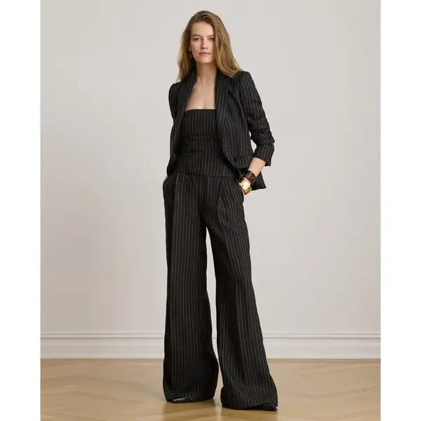 Ralph Lauren Chalk-stripe Linen Canvas Wide-leg Pant