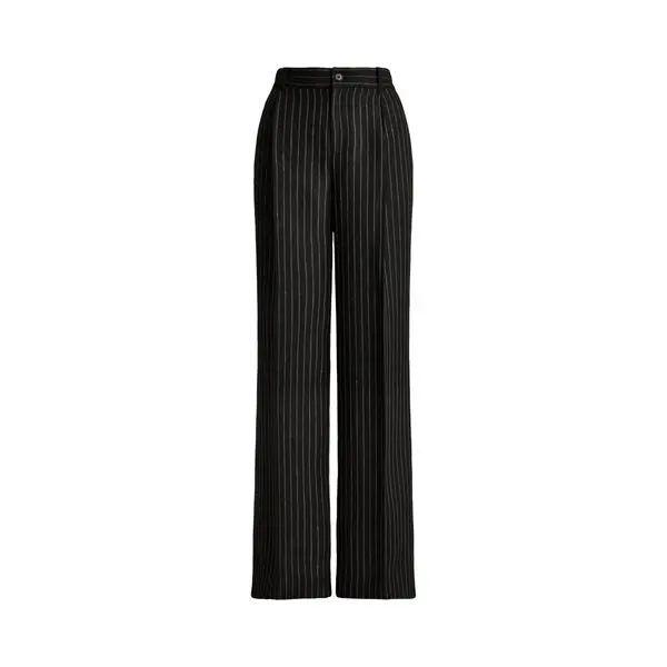 Ralph Lauren Chalk-stripe Linen Canvas Wide-leg Pant