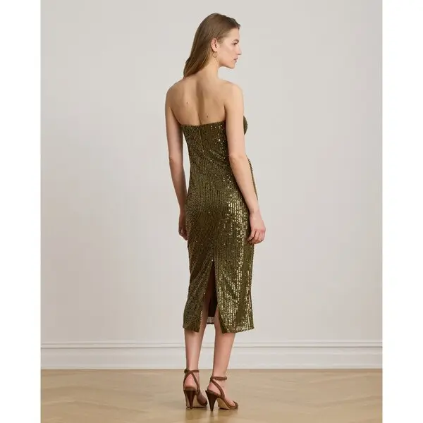Ralph Lauren Sequined Tulle Strapless Cocktail Dress