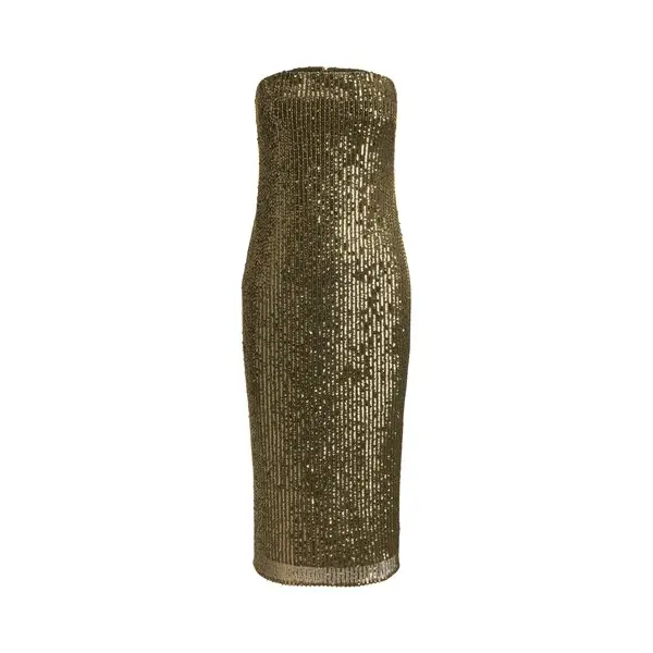 Ralph Lauren Sequined Tulle Strapless Cocktail Dress
