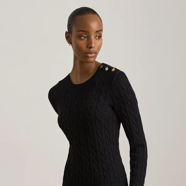 Ralph Lauren Button-trim Cable-knit Sweater - Black