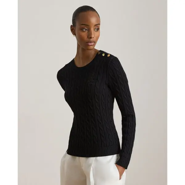 Ralph Lauren Button-trim Cable-knit Sweater - Black
