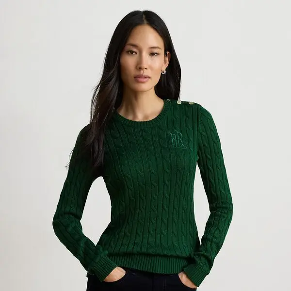 Ralph Lauren Button-trim Cable-knit Sweater - Moss Agate