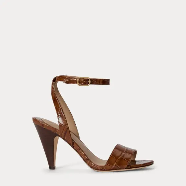 Ralph Lauren Gracy Croc-embossed Leather Sandal