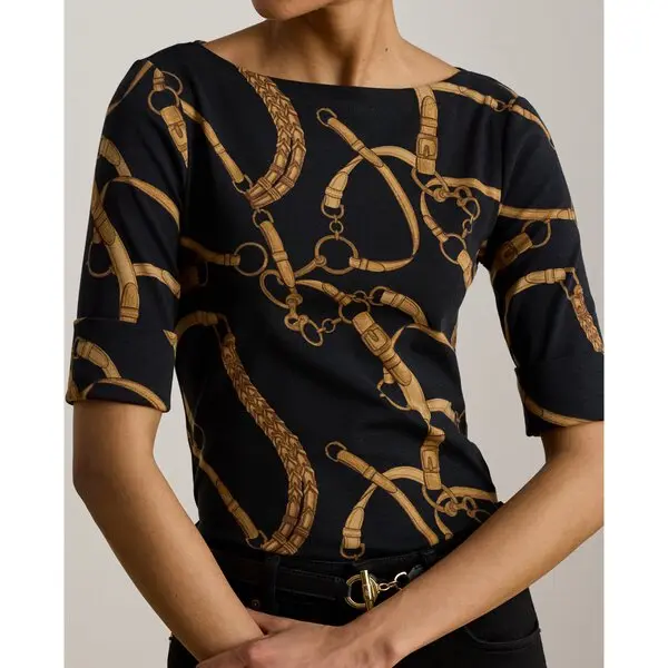 Ralph Lauren Belting-print Cotton Boatneck Tee
